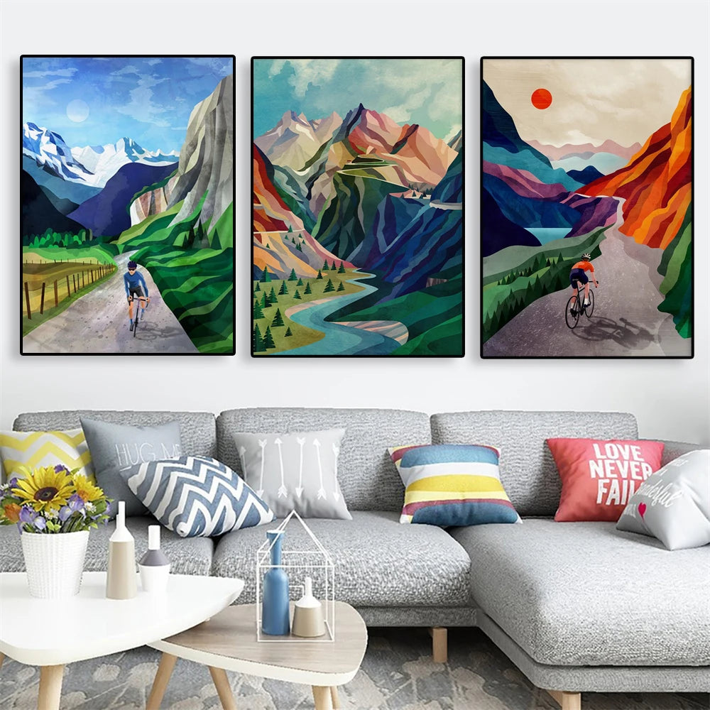Colorful Mountains Cycling - Canvas Print – Innovign Art